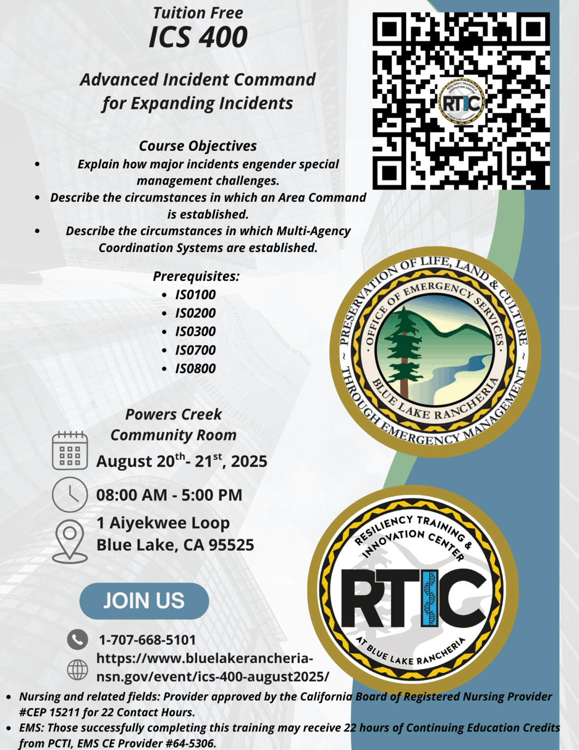 ICS 400: August 20-21, 2025 - Blue Lake Rancheria